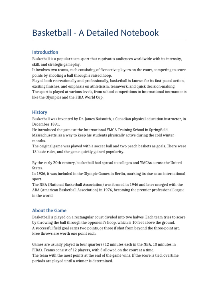 Detailed Basketball Notebook | PDF | Basketball Positions | Sports
