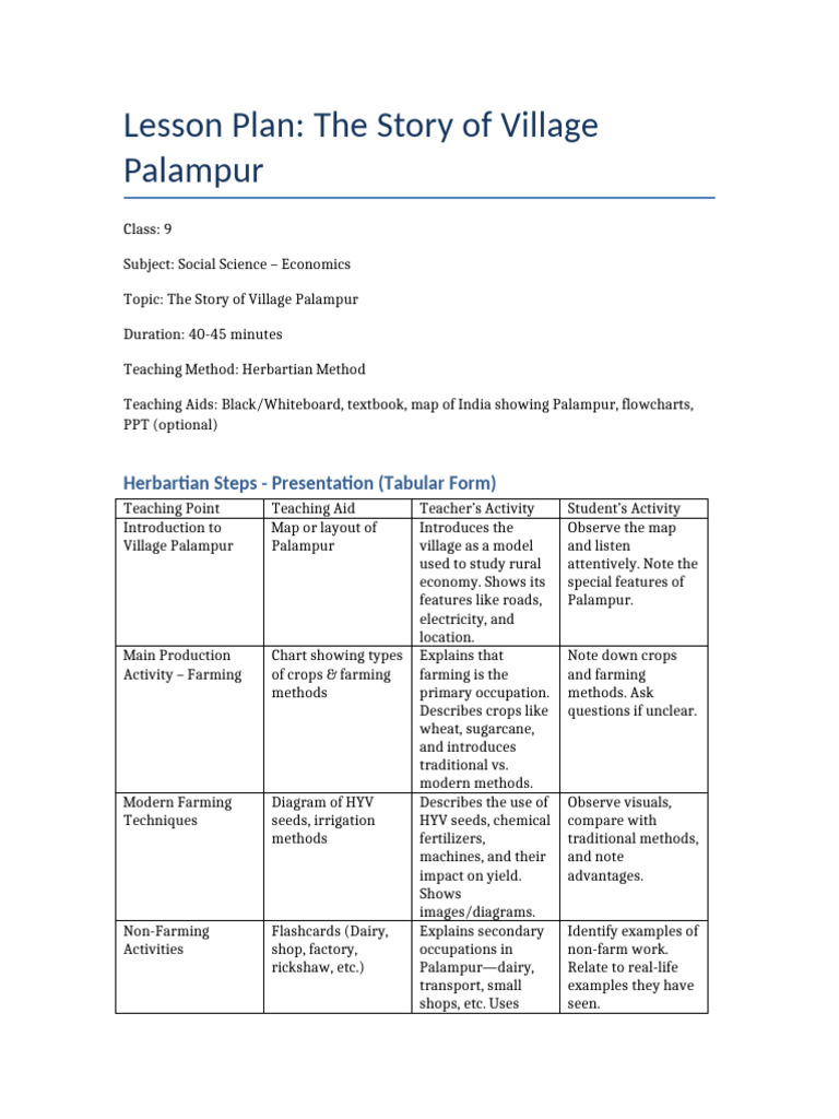 Herbartian Lesson Plan Palampur | PDF | Agriculture | Food Industry