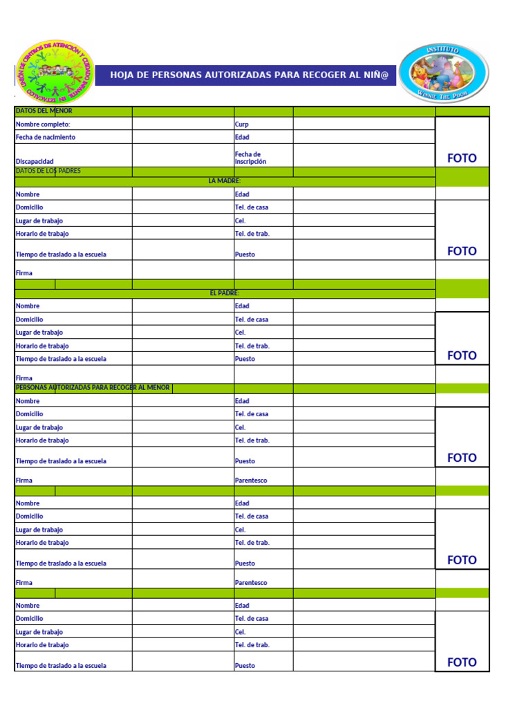 Hoja de Autorización para Recoger Niños | PDF