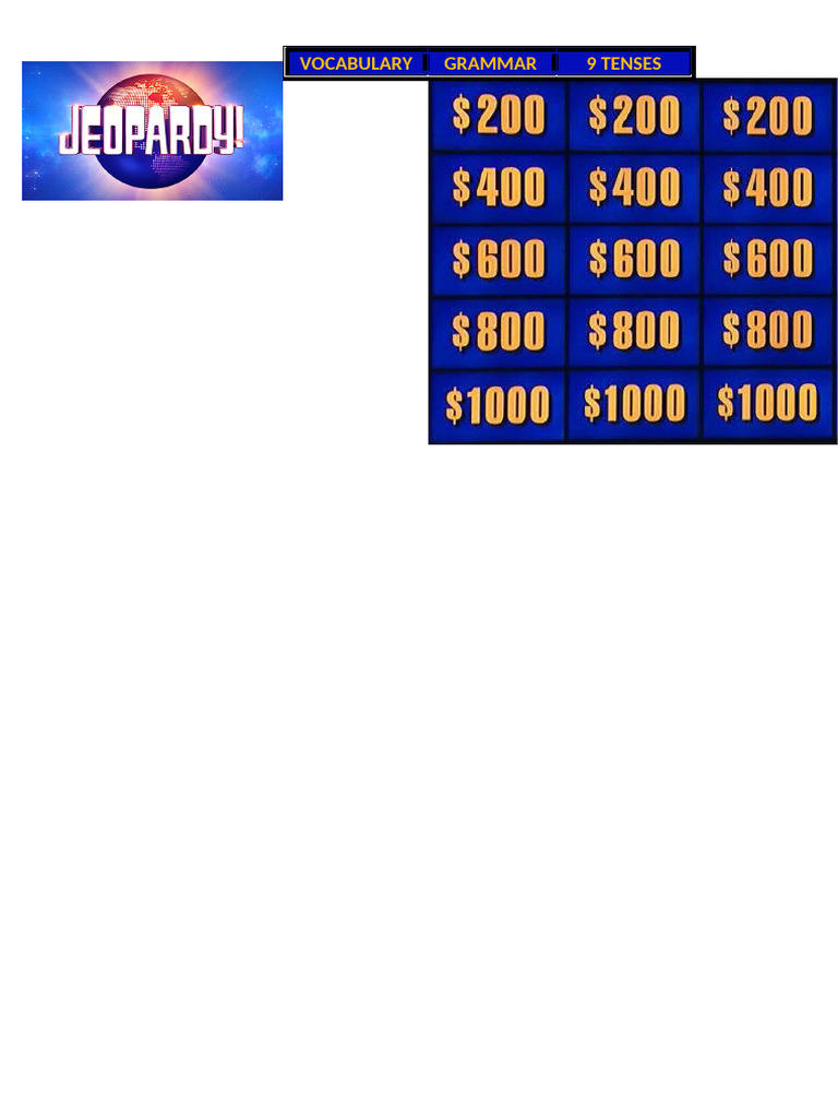 Jeopardy Game To Do Revision Before Exam | PDF | Linguistic Typology ...