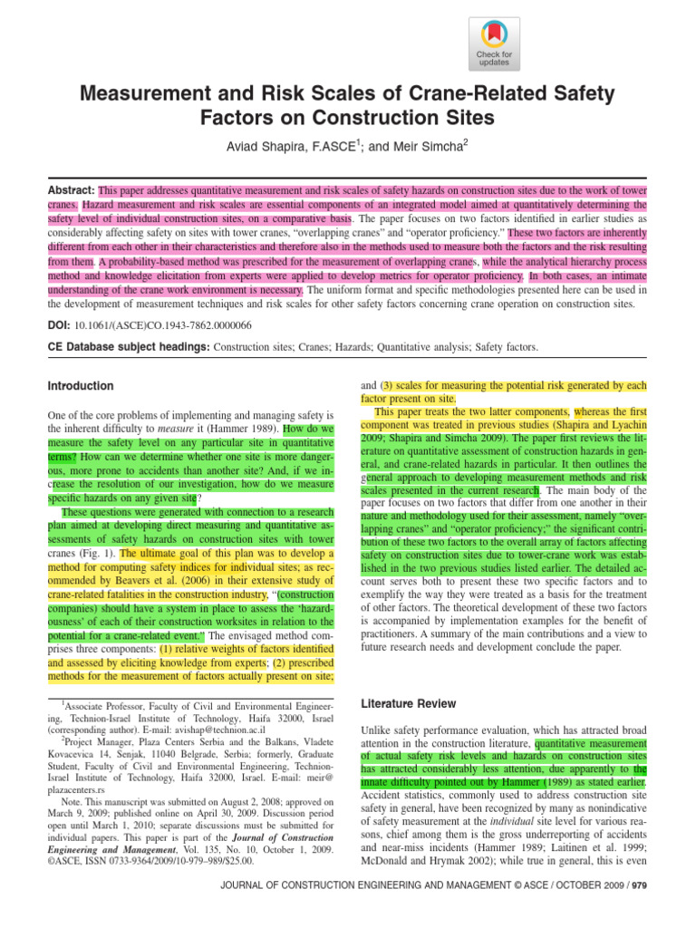 Measurement and Risk Scales of Crane-Related Safety Factors On ...