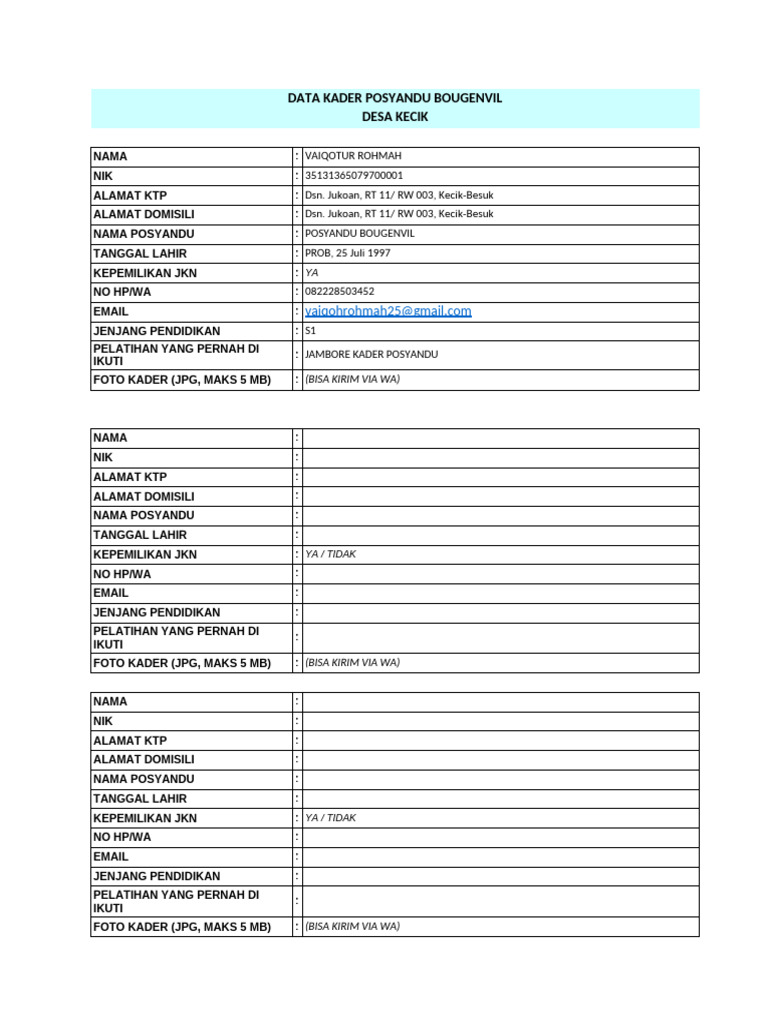 Permintaan Data Identitas Kader (KOMDAT) - 1 | PDF