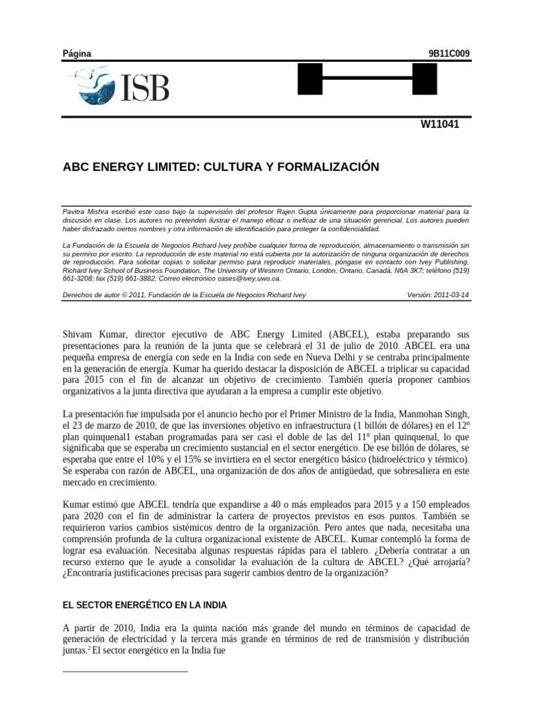 Crecimiento y Cultura en ABC Energy | PDF | Almuerzo | Gestión de ...