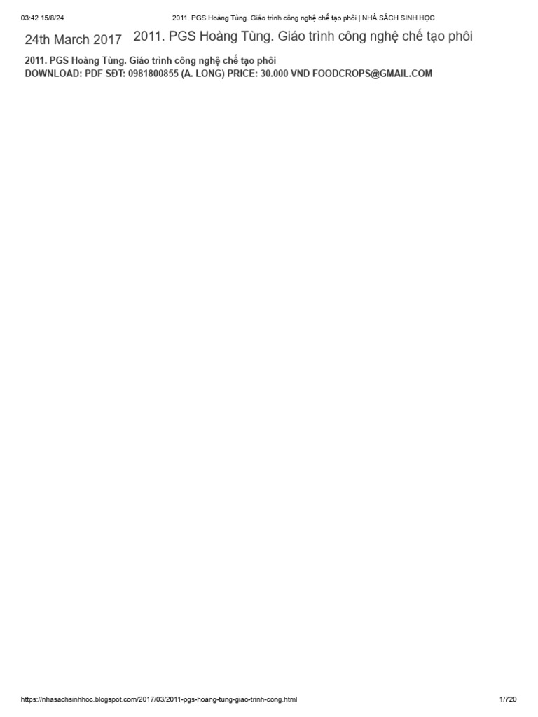 2011. PGS Hoàng Tùng. Giáo Trình Công Nghệ Chế Tạo Phôi | PDF