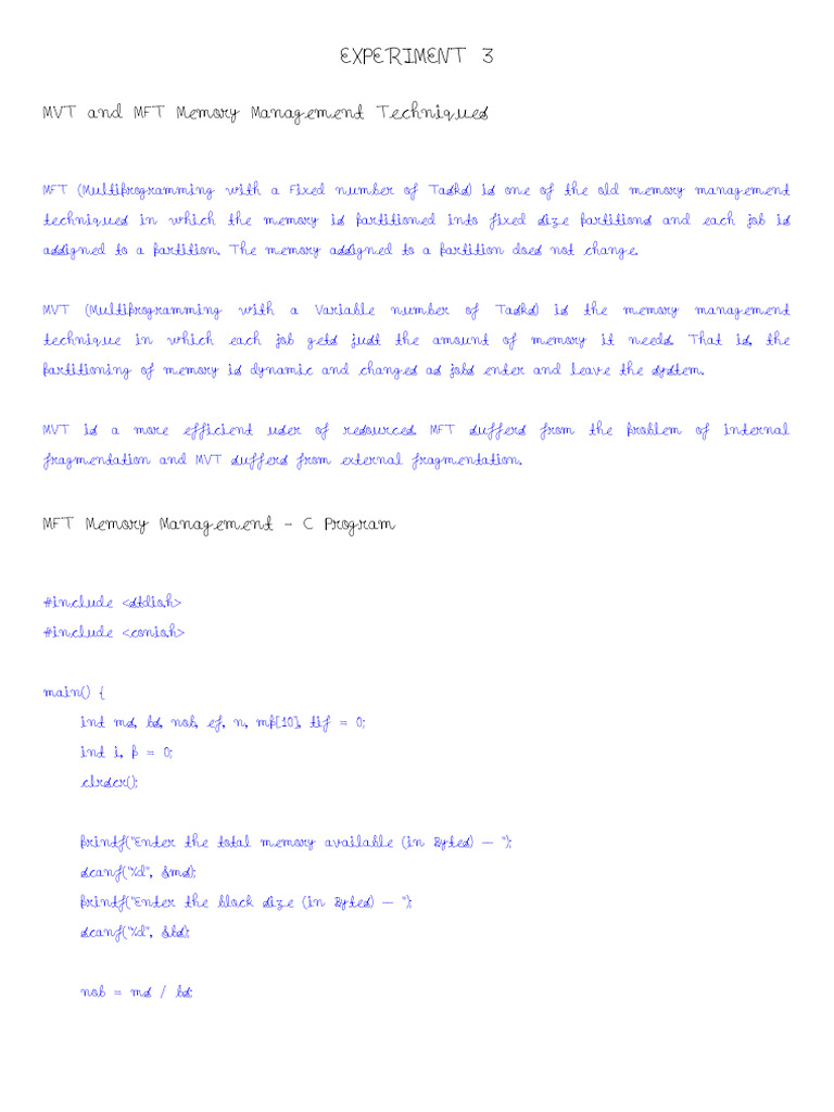 Experiment3 Memory Management | PDF