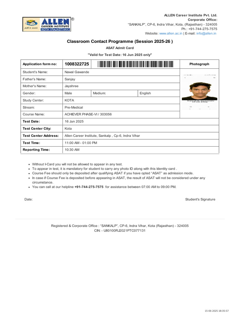Admit - Card - 1008322725 - 15-06-2025 18 - 35 - 57 | PDF | Access ...