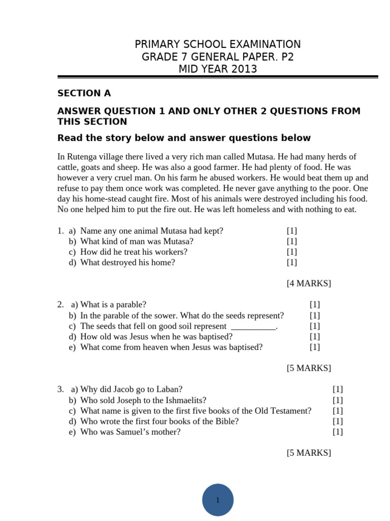 Grade 7 General Paper p2 Mid Year 2013 | PDF | Zimbabwe