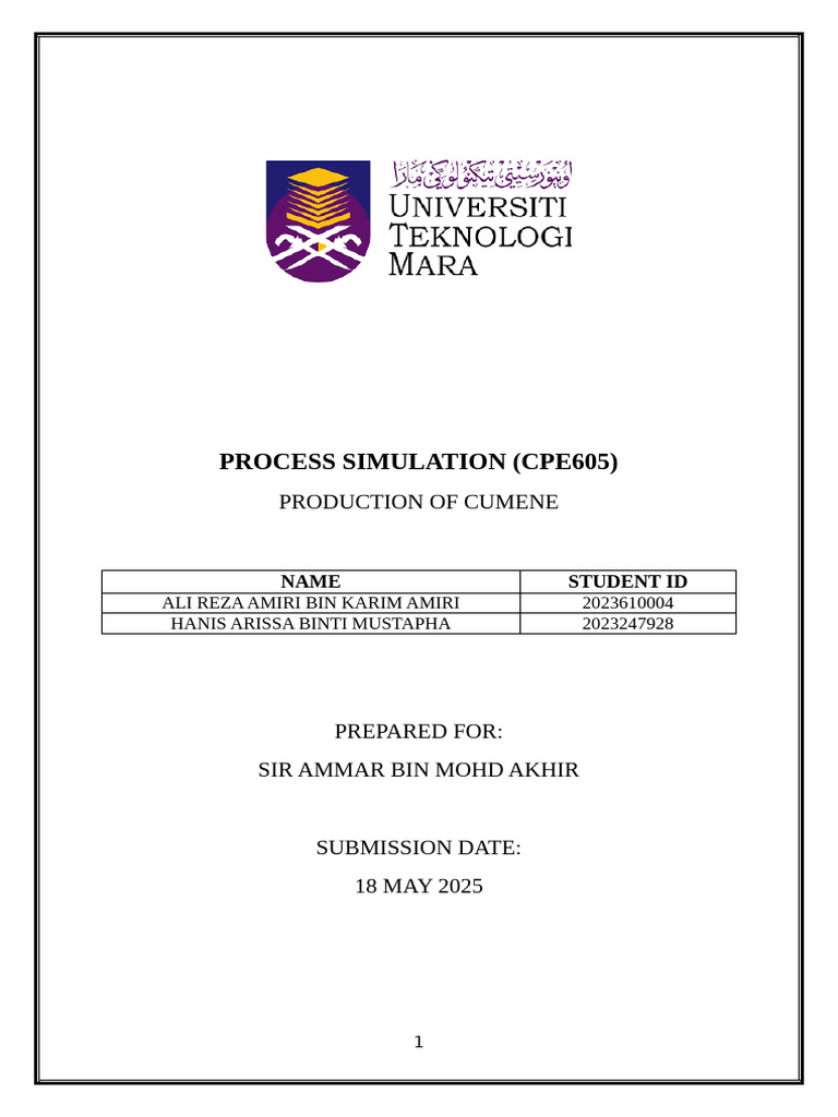 Process Simulation - Assignment1 - GP1 | PDF | Chemical Reactor | Catalysis
