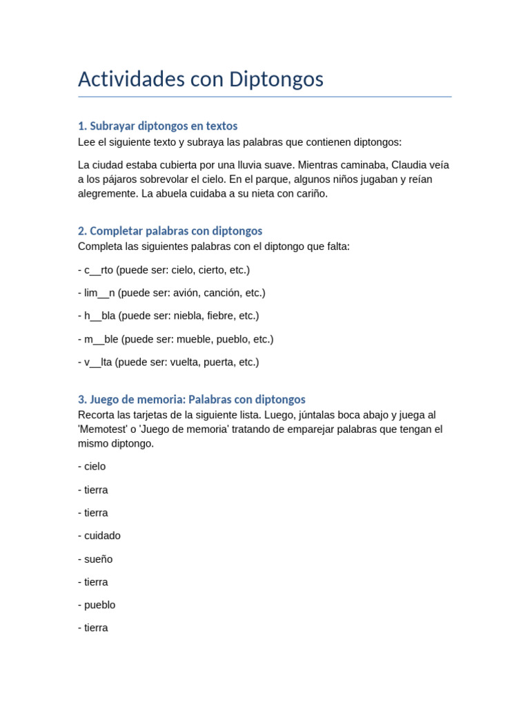 Actividades Diptongos | PDF