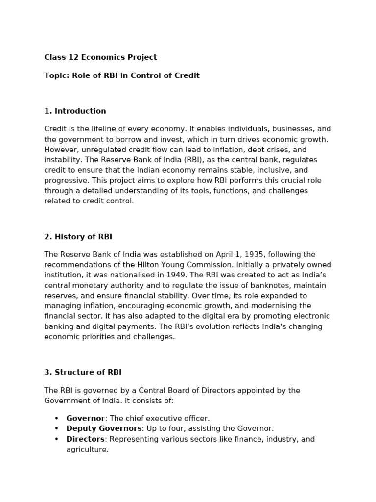 RBI's Role in Credit Control for Class 12 | PDF | Reserve Bank Of India ...