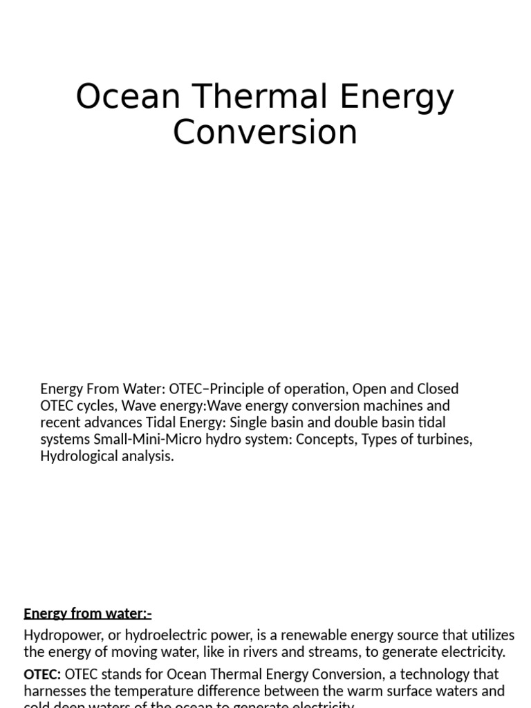 Unit IV Ocean Thermal Energy Conversion | PDF | Hydroelectricity | Oceans