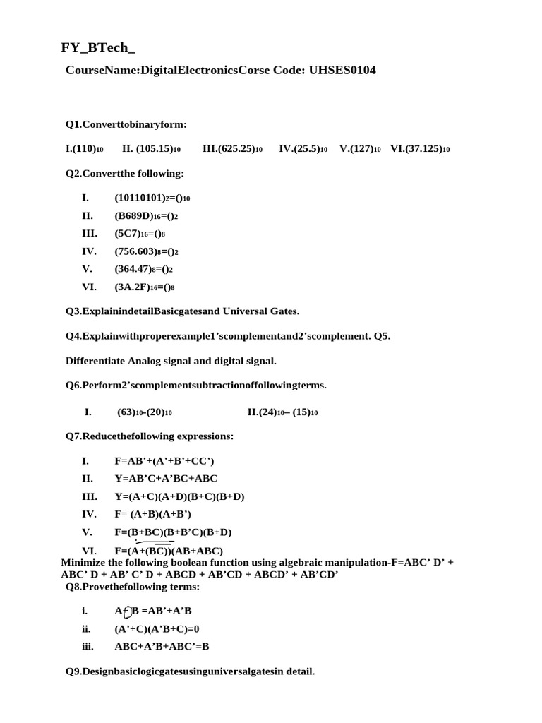 Digital Electronics Course Overview | PDF | Digital Electronics ...