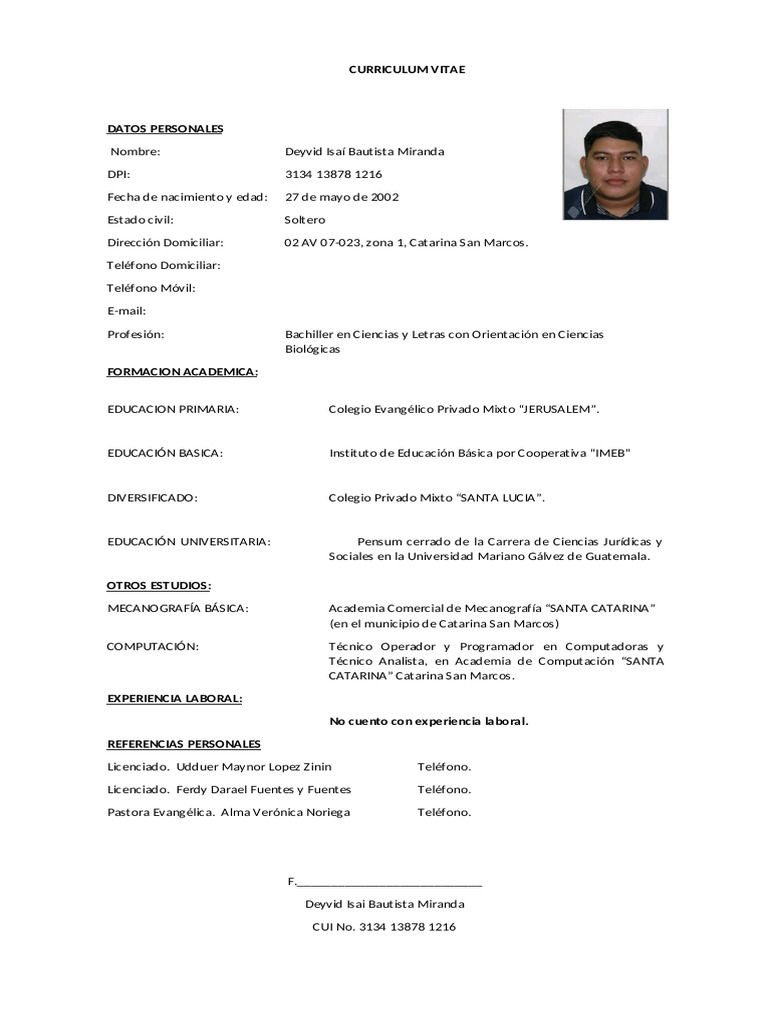 Cirriculum Vitae Deyvid 2025. Min | PDF