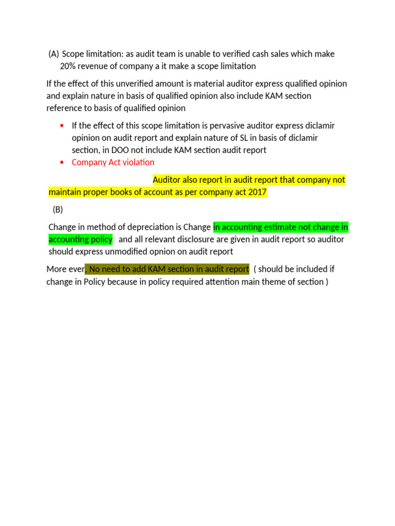 Audit Opinions: Scope Limitations & Depreciation Changes | PDF