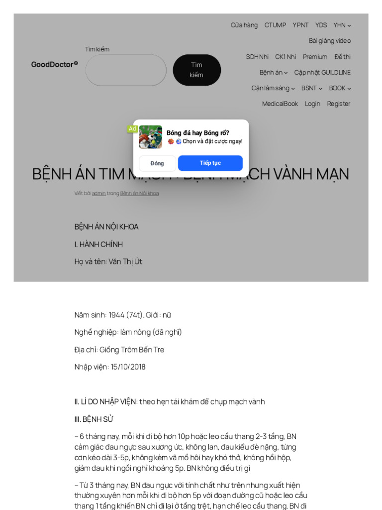 BỆNH ÁN TIM MẠCH - BỆNH MẠCH VÀNH MẠN - GoodDoctor® | PDF