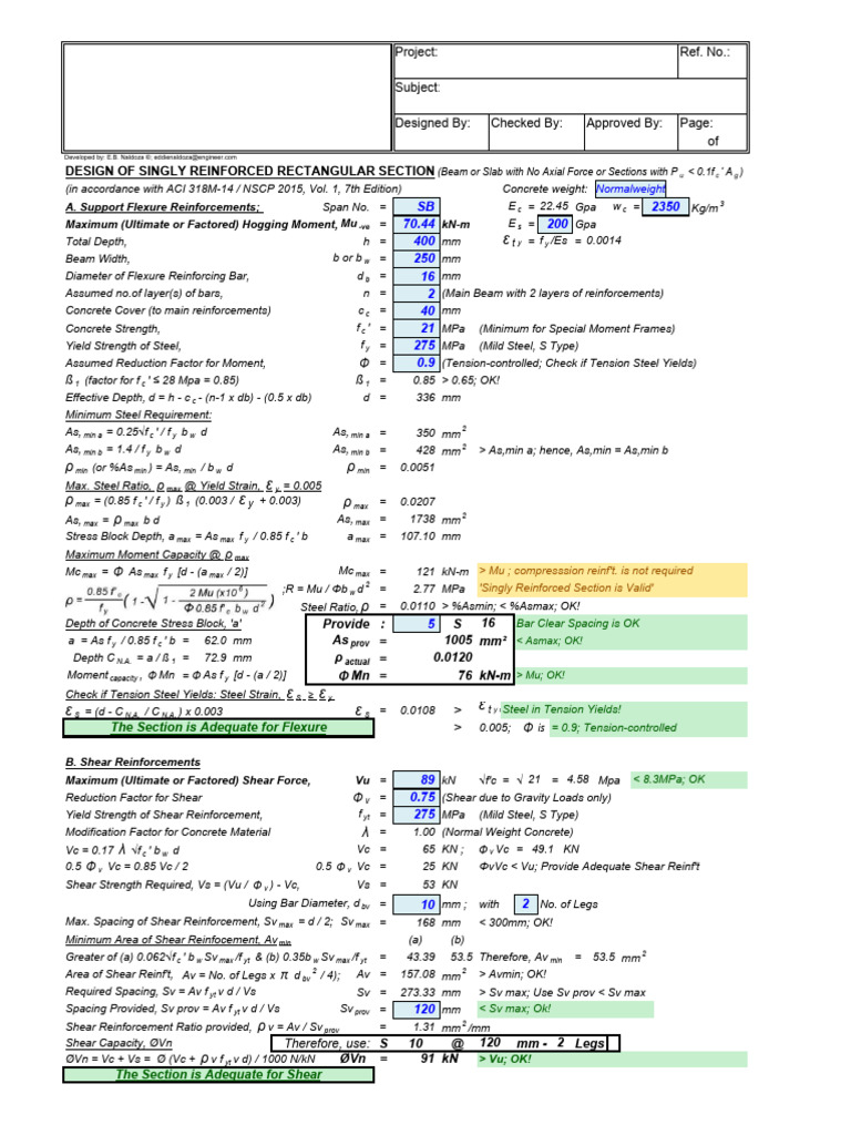 E Naldoza Design of Singly Reinforced Rectangular Section ACI 318M 14 NSCP 2015 V2 0 2 (BEAM ...