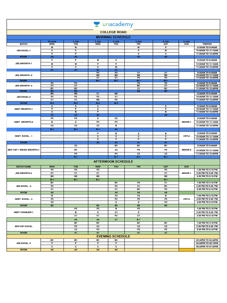Ua Weekly Schedule - 30 June To 6 July (C.R.) | PDF