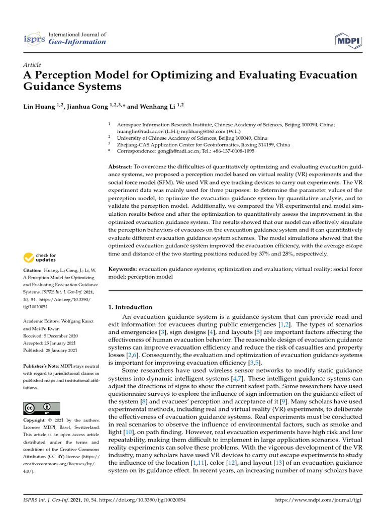 A Perception Model For Optimizing and Evaluating Evacuation Guidance Systems | PDF | Htc Vive ...