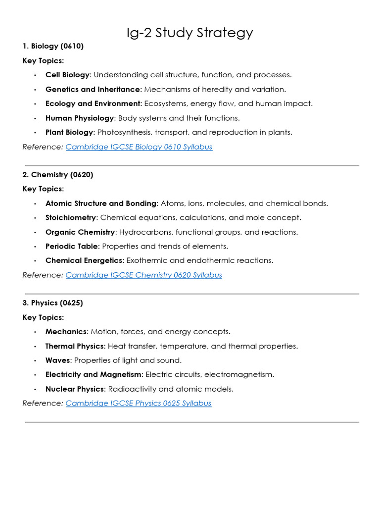 Subject-wise Study Guide for IGCSE | PDF