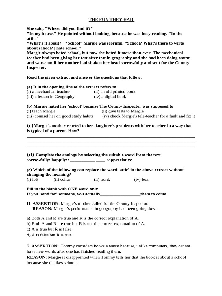 Class 9 The Fun They Had | PDF