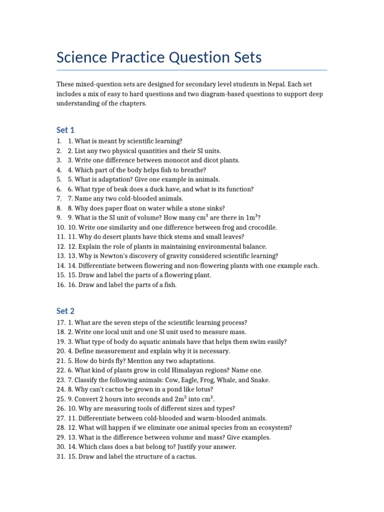 Science Practice Questions | PDF