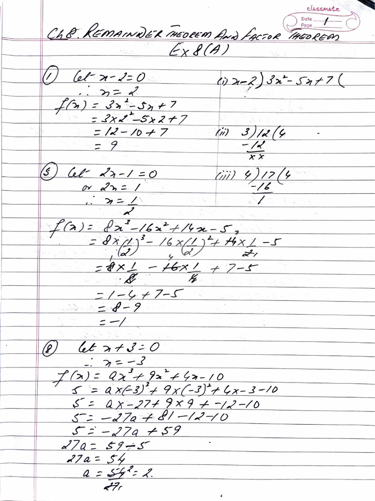 Ch8 Remainder & Factor Theorem | PDF