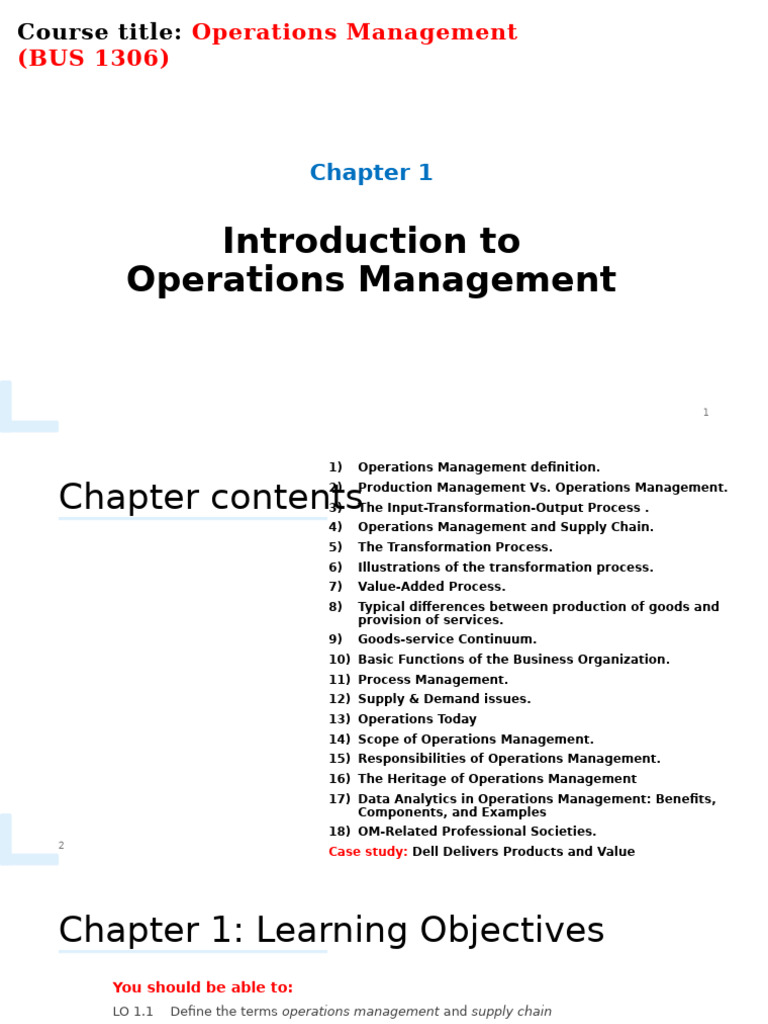 01 Introduction To Operations Management | PDF | Operations Management | Factors Of Production