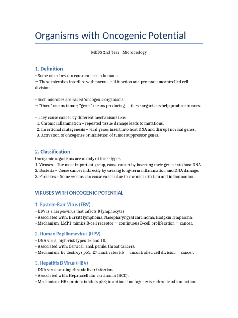 Oncogenic Organisms and Cancer Mechanisms | PDF | Carcinogenesis | Cancer