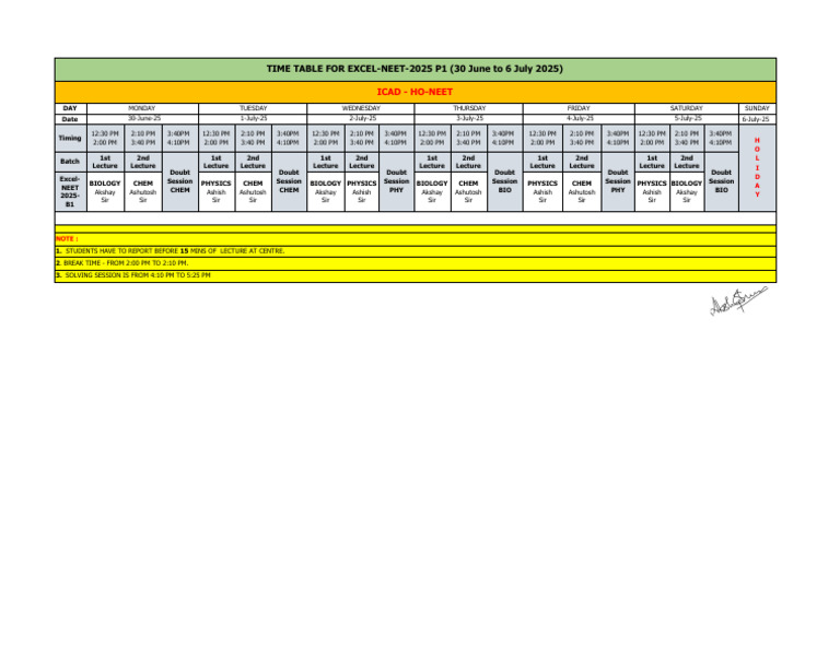 2025 p1 Batch Time Table-1 | PDF