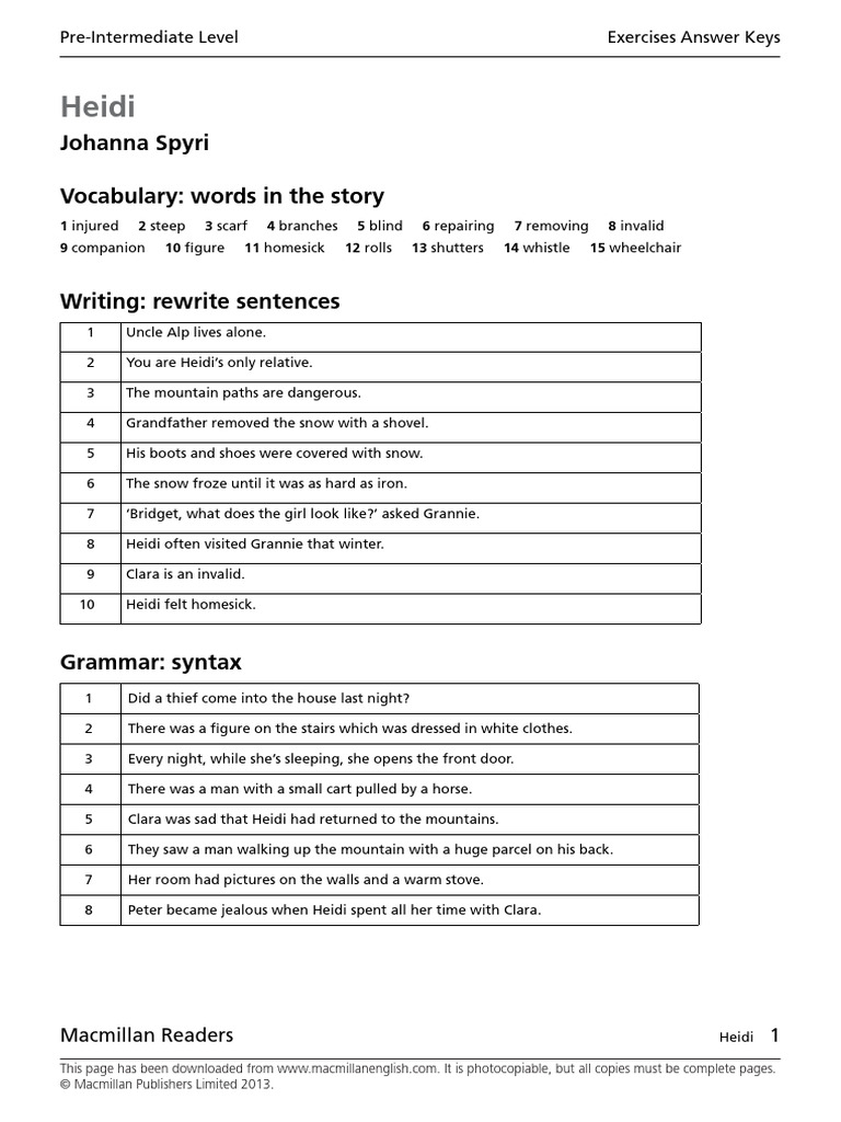Heidi Exercises Answer Key PDF | PDF | Heidi | Heidi Books