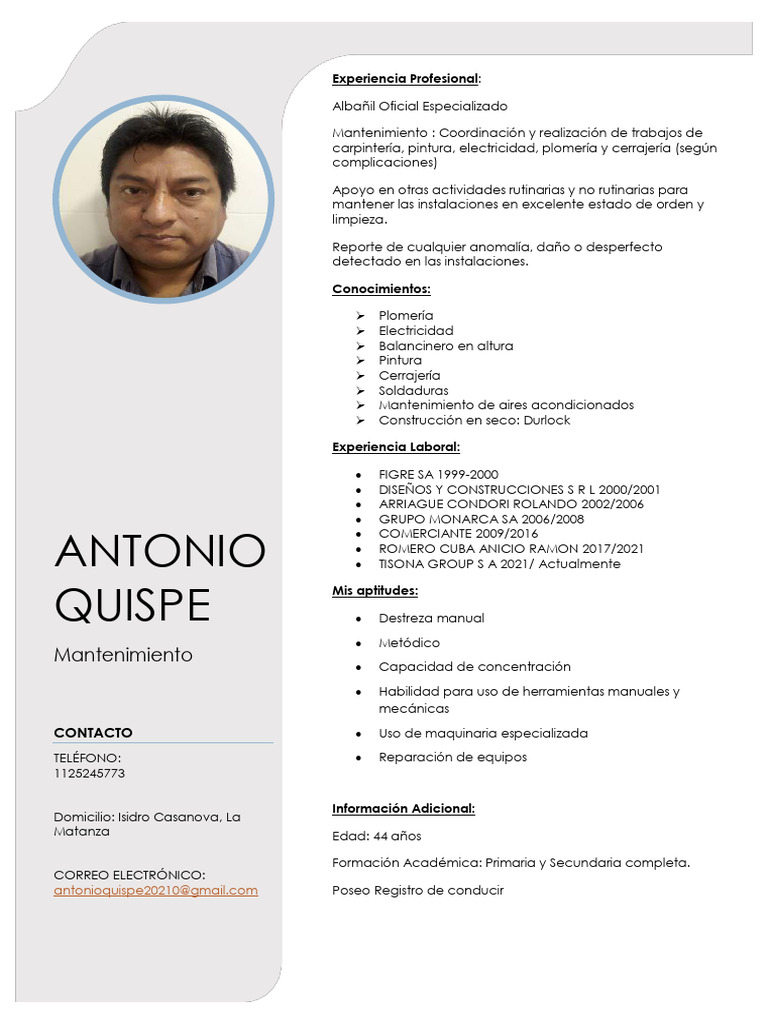 Quispe Antonio CV 2024-1 | PDF