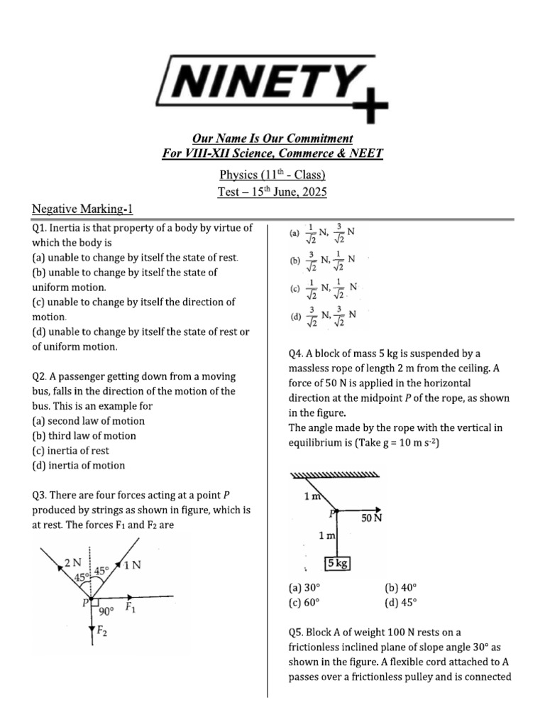 11th Physics Test 15 June 2025 | PDF