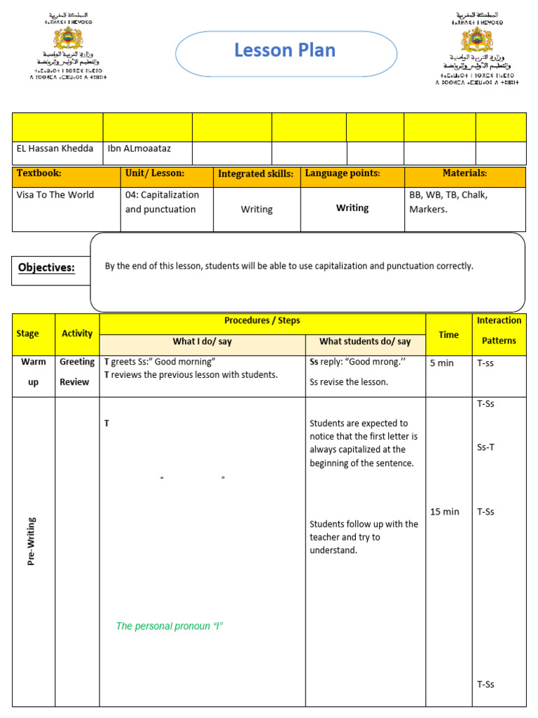 Lesson Plan-unit4-Writing | PDF | Graphemes | Grammar