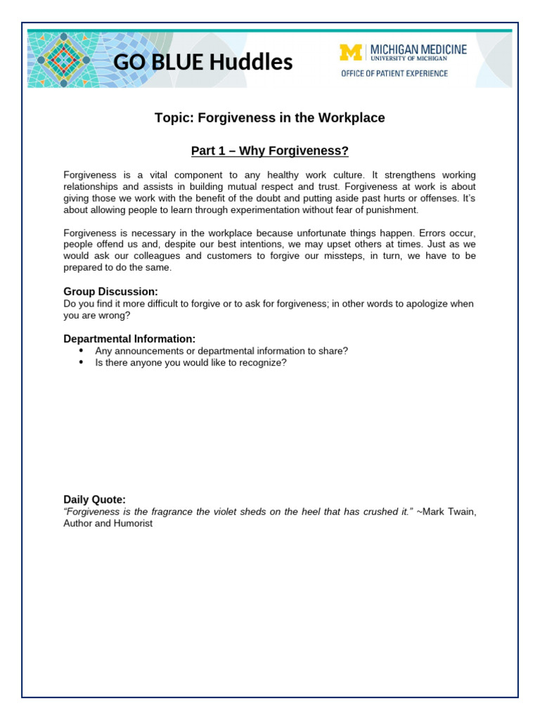 Forgiveness in The Workplace | PDF | Forgiveness | Psychological Concepts