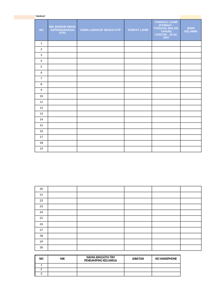 CONTOH Format Data Sasaran TPK | PDF
