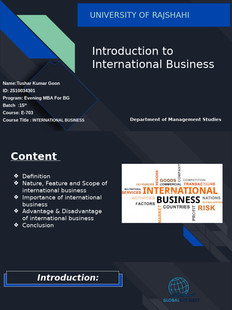 TUSHAR KUMAR GOON International Business | PDF | Economics | Business