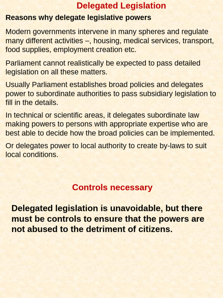 Understanding Delegated Legislation Controls | PDF | Parliament Of The ...