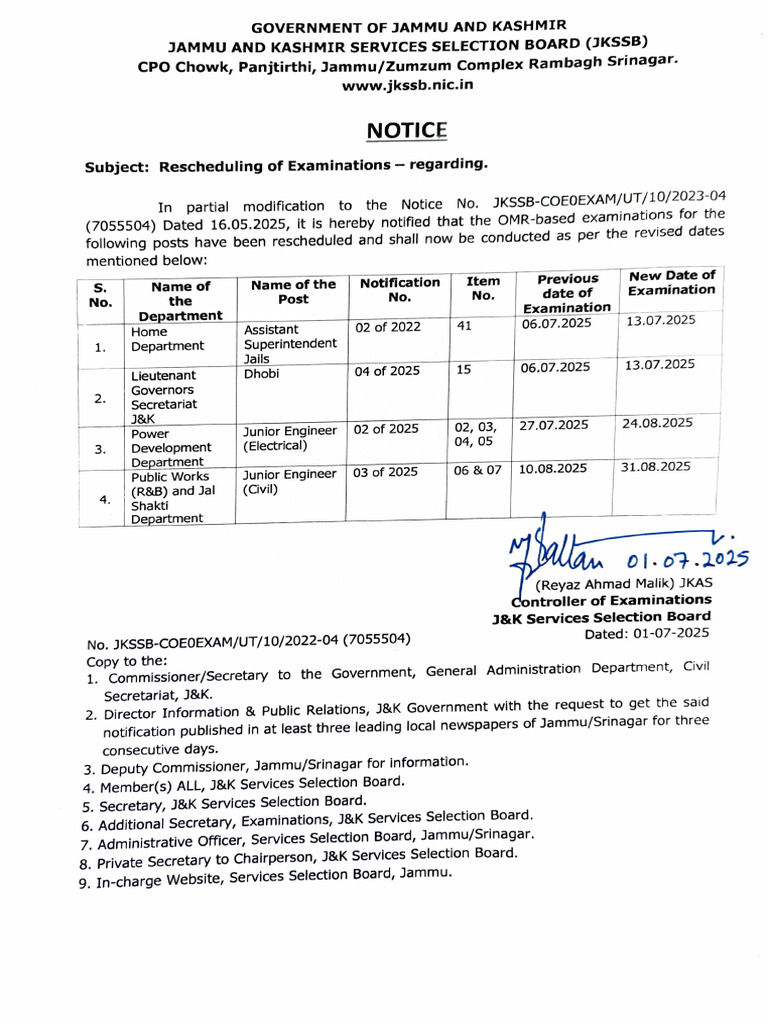 Rescheduling of Exams 01072025 | PDF | Chess Theory | Chess
