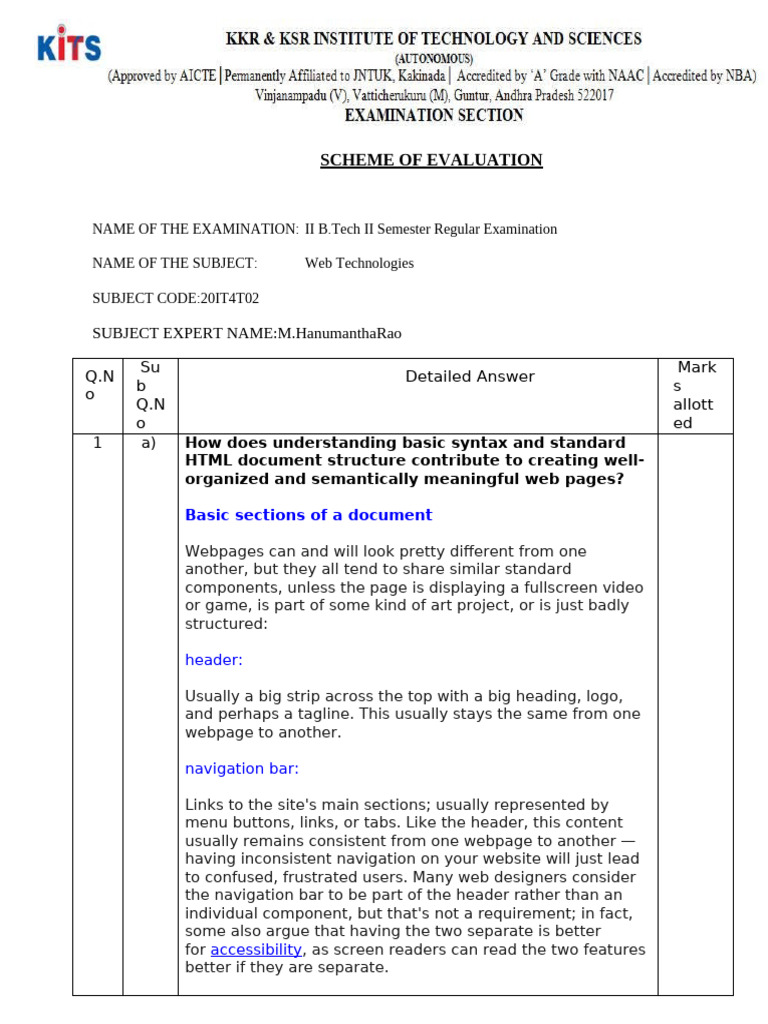 Web Technologies Scheme | PDF | Java Script | Dynamic Html