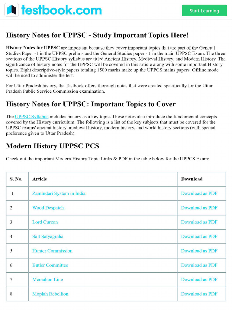 History Notes For UPPSC - Study Important Topics Here! | PDF