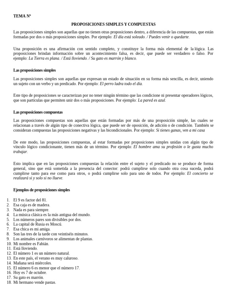 Proposiciones Simples y Compuestas | PDF | Proposición | Lógica