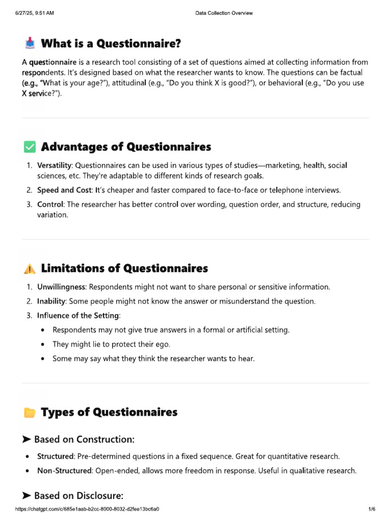 Questionnaire 1 | PDF