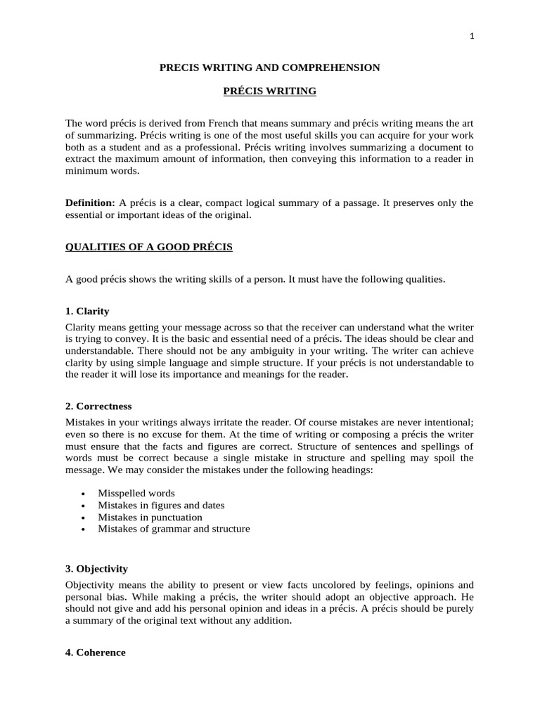 Precis Writing and Comprehension | PDF | Knowledge | Word