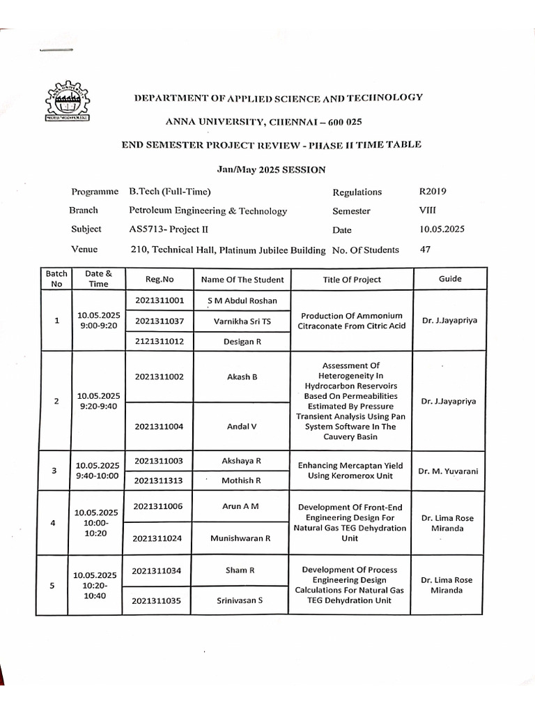 Endsem Schedule | PDF
