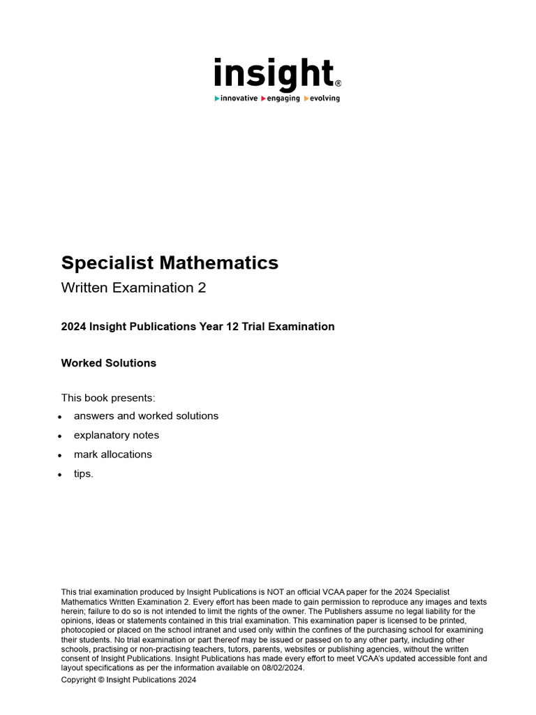 2024 Specialist Maths Exam 2 Solutions | PDF | Velocity | Euclidean Vector