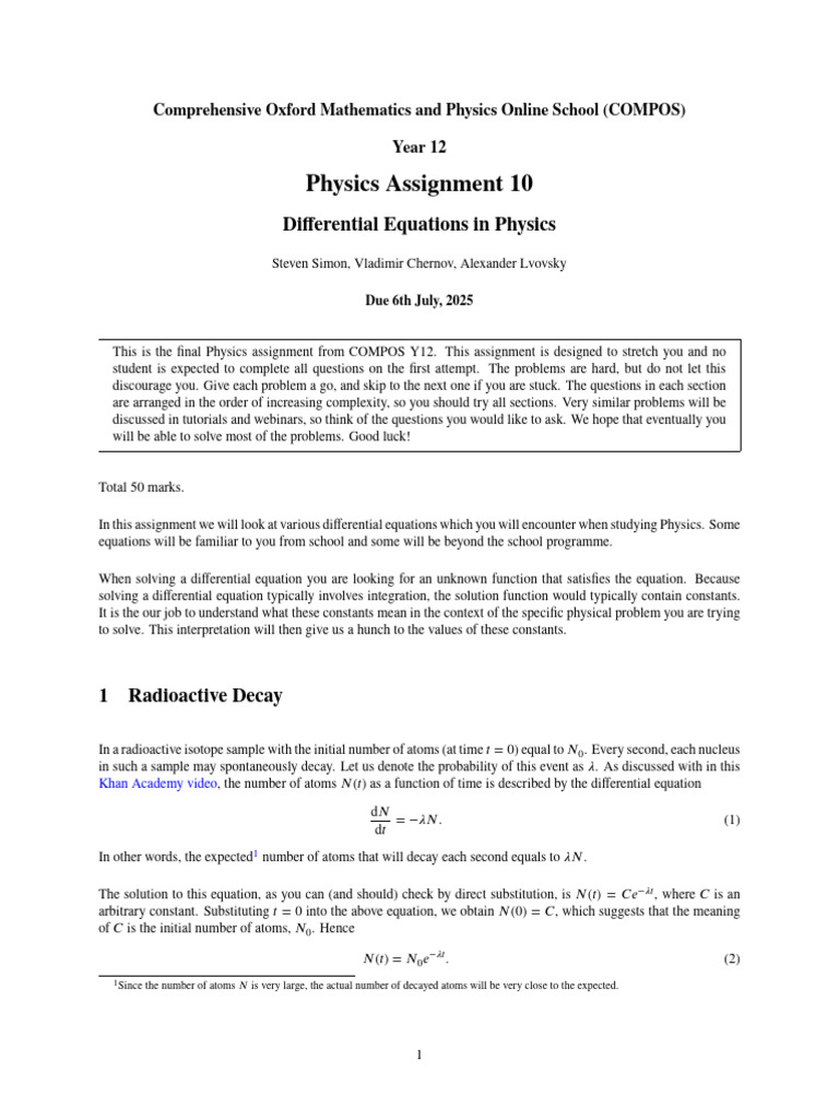 Year 12 Physics: Differential Equations | PDF | Damping | Rocket
