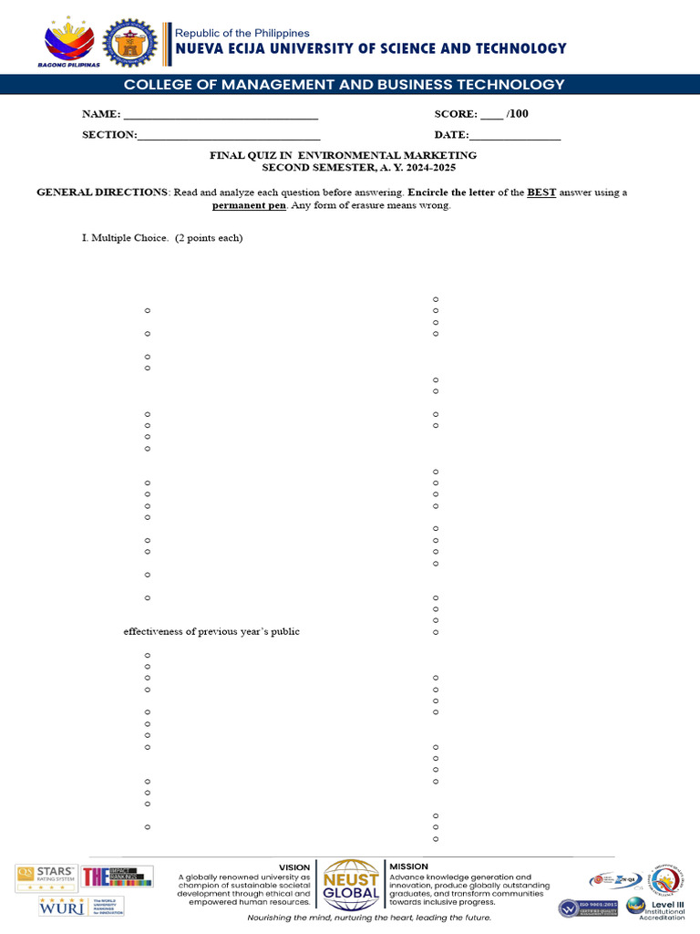 Final Quiz in Public Finance | PDF | Fiscal Policy | Government Budget ...