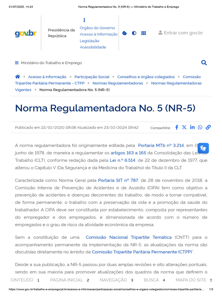 Norma Regulamentadora NR-5 Atualizada | PDF | Emprego