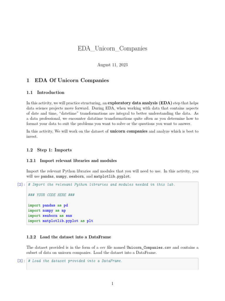 EDA of Unicorn Companies Dataset | PDF | Data Analysis