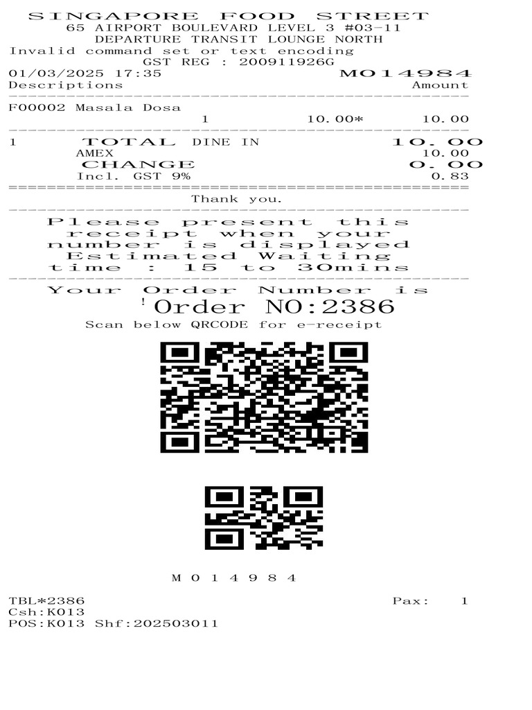 Singapore Food Street Receipt | PDF